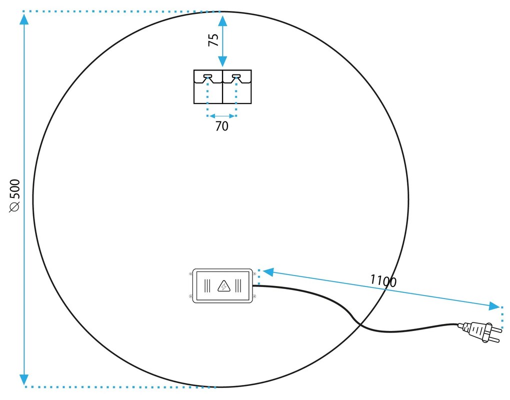 Tutumi Zrcadlo ⌀50 cm s vyhříváním a regulovatelným LED osvětlením