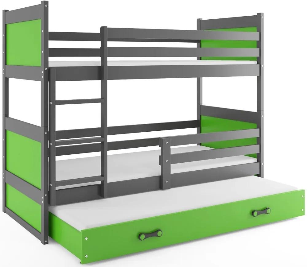 b2b1 BMS-group Patrová postel s přistýlkou RICO 3 90x200 cm, grafitová/zelená Pěnová matrace