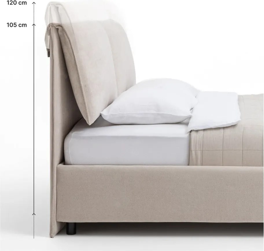 Béžová čalouněná dvoulůžková postel s úložným prostorem s roštem 160x200 cm Thessa Pillow - II. jakost – Bonami Selection