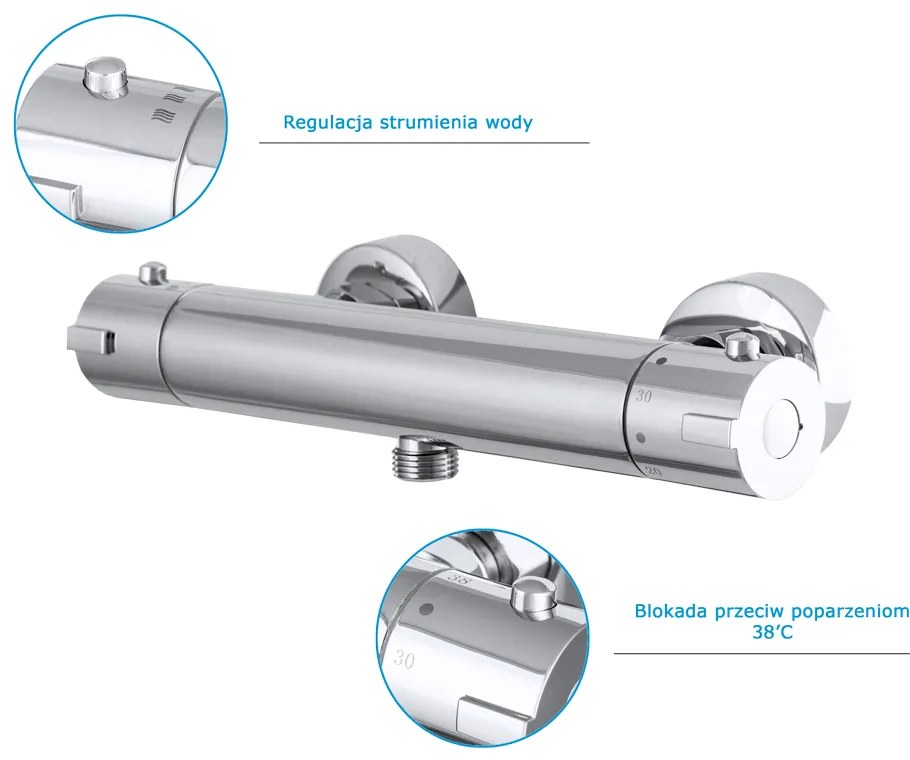 Gamma Termo, termostatická sprchová baterie se spodním 1/2" připojením sprchy, chromová, GMA-BTO-CH