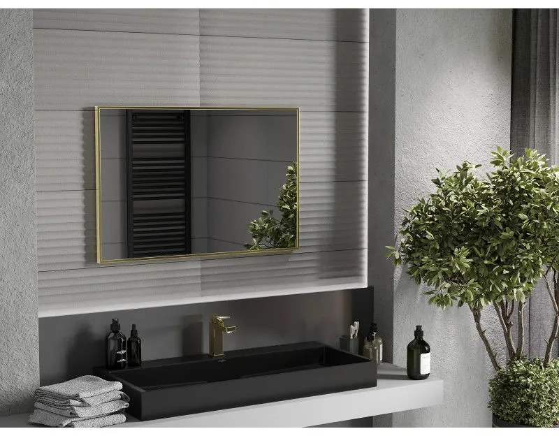 Mexen Loft, obdélníkové koupelnové zrcadlo 90 x 60 cm, barva rámu zlatá lesklá, 9852-090-060-000-50