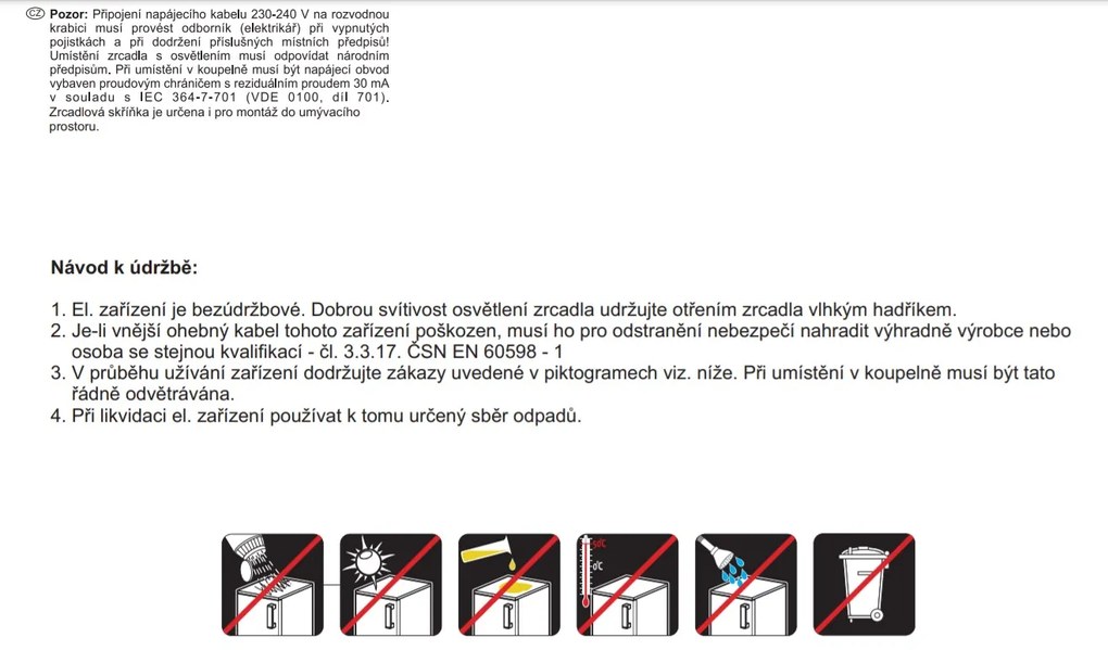 INTEDOOR zrcadlo s LED osvětlením WA5 ZS 60/70 TF