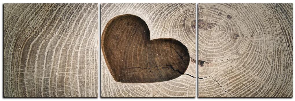 Obraz na plátně - Srdce na dřevěném pozadí - panoráma 5207B (150x50 cm)