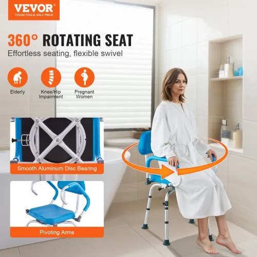 křeslo do sprchy otočné o 360° a otočné ramena Polstrované sedátko 136,1 kg