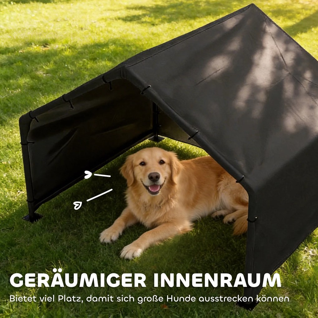PawHut psí bouda s voděodolným a UV krytem, 125 × 110 × 93 cm – pro psy do 30 kg, černá