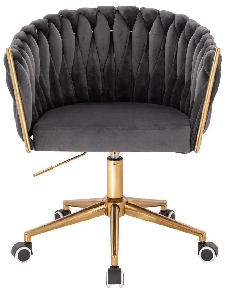 LuxuryForm DESIGN Otočná židle NORDEN VELUR na zlaté podstavě s kolečky - tmavě šedá