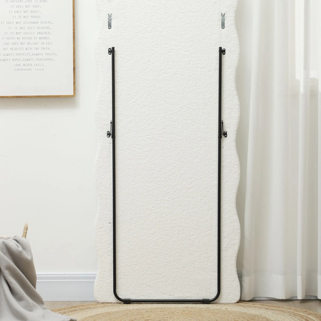 HOMCOM Zrcadlo na celou postavu 160 x 60 cm Obloukové stojací zrcadlo s vlnitým designem, nerozbitné sklo, bílá