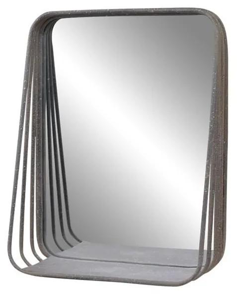 Chic Antique Nástěnné zrcadlo s poličkou Factory, šedá barva, sklo, kov
