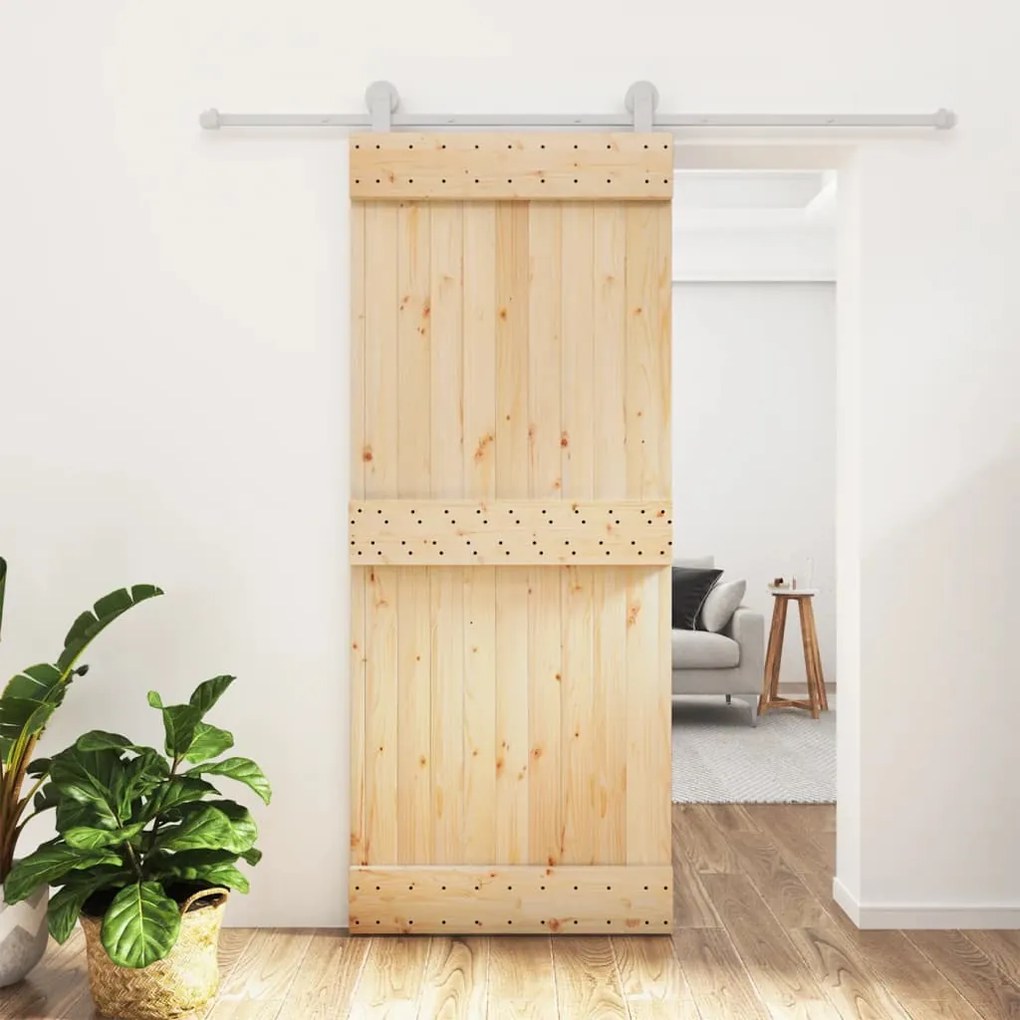 Posuvné Dveře S Kováním 85 X 210 Cm Masivní Borové Dřevo