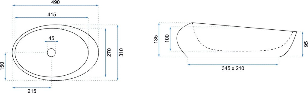 Rea Roxy B umyvadlo, 49 x 31 cm, šedá, REA-U6650
