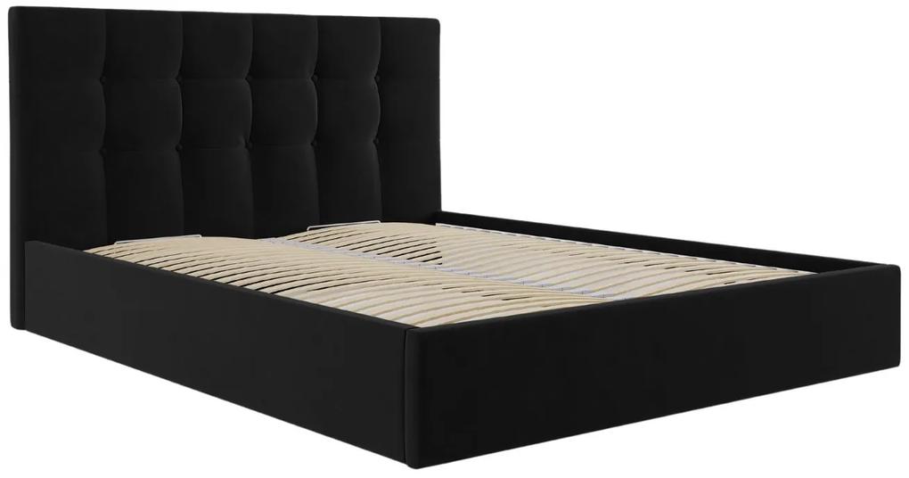 Černá sametová dvoulůžková postel MICADONI Phaedra 140 x 200 cm