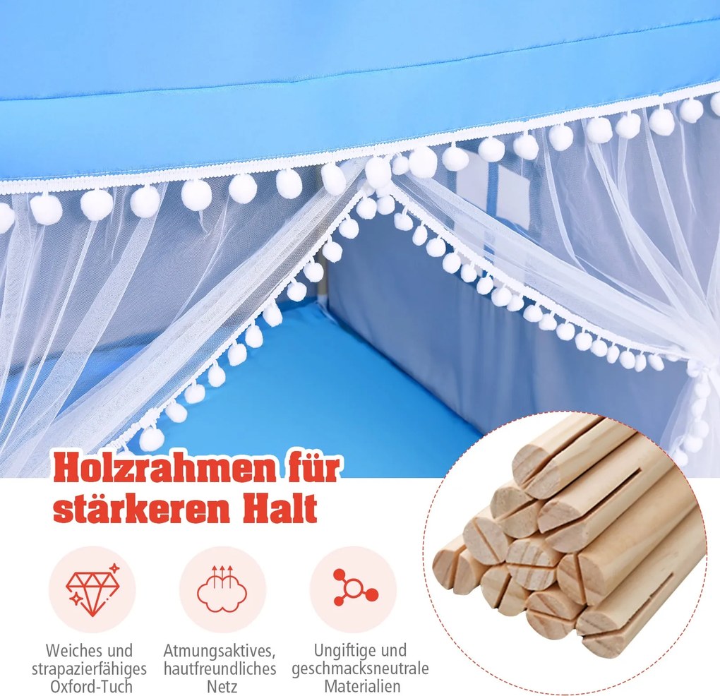 Costway Dětský stan Princess na hraní, modrý