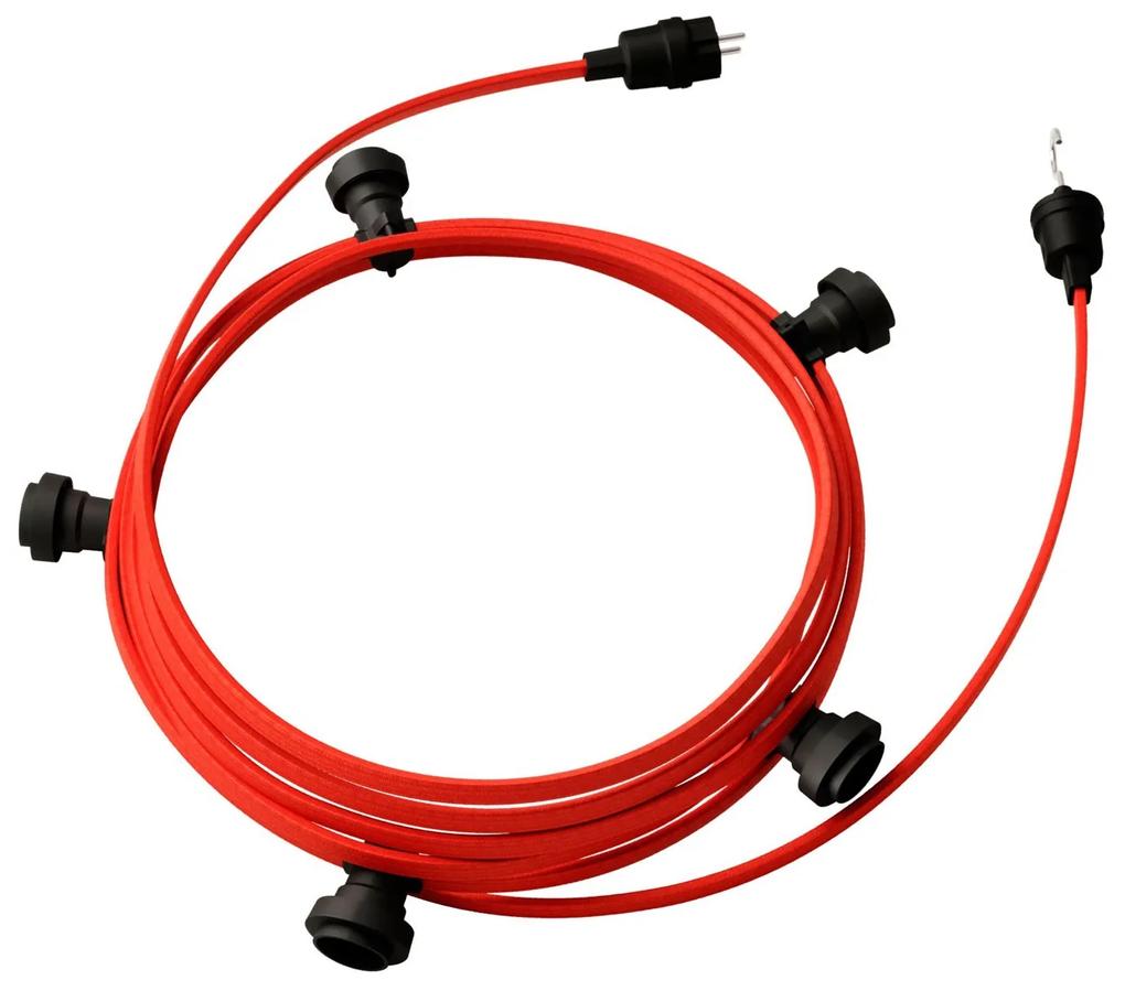 creative cables Hotový světelný řetěz LUMET 7,5 m je sestavený z 5 černých objímek, háčku a zástrčky Barva kabelu: Bílo-černá - CZ04