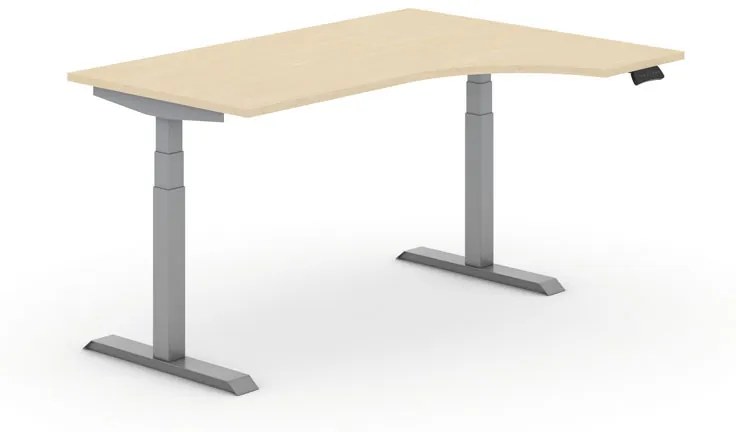 Výškově nastavitelný stůl PRIMO ADAPT, elektrický, 1600x1200x625-1275 mm, ergonomický pravý, bříza, šedá podnož