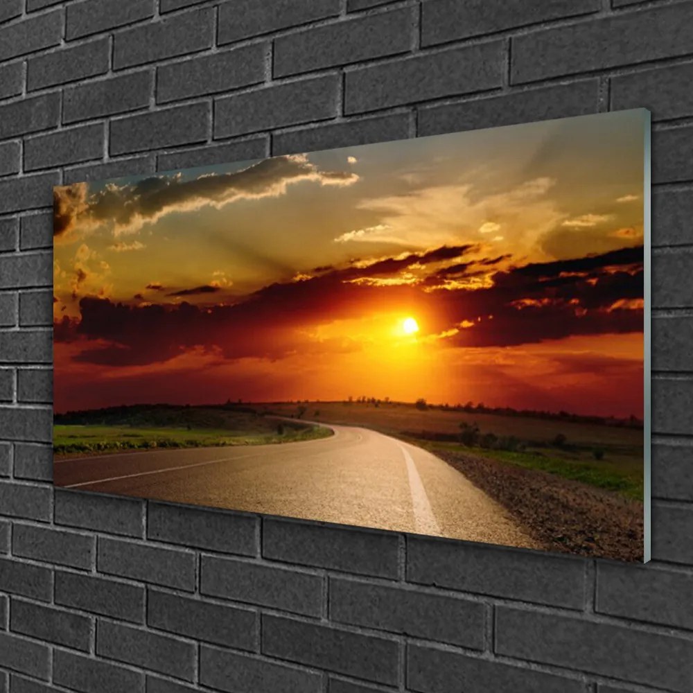 Obraz na skle Východ Cesta Krajina 125x50 cm