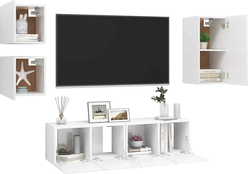 5dílný set TV skříněk bílý kompozitní dřevo 3078695