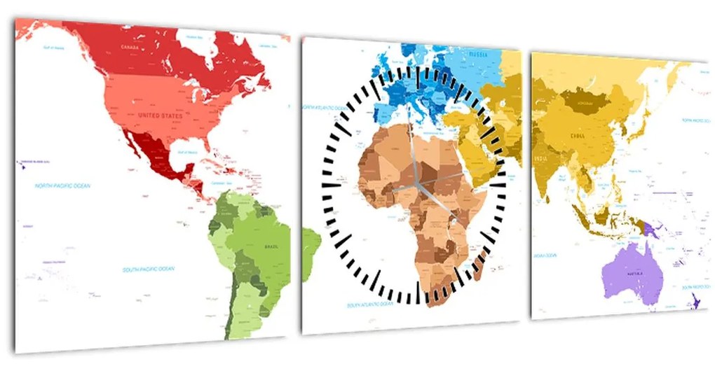 Obraz - Mapa světa (s hodinami) (90x30 cm)