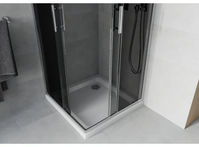 Mexen Rio čtvercový sprchový kout 90 x 90 cm, Grafitově černá, Chromovaná + sprchová vanička Flat, Bílá - 860-090-090-01-40-4010