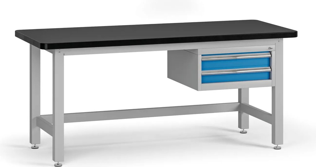 Profesionální dílenský stůl G4, 2 zásuvky, deska MDF + PVC, 1800 x 750 x 800 mm, modrá