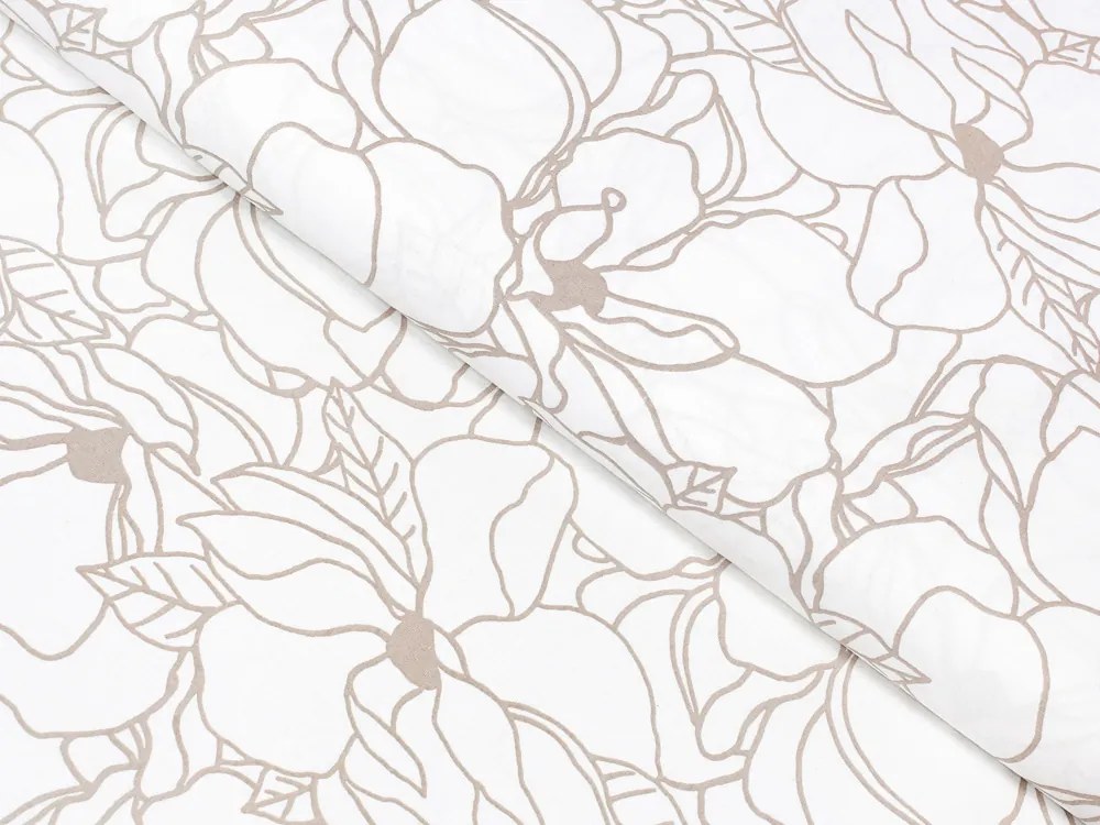 Biante Bavlněný běhoun na stůl Sandra SA-268 Béžové designové květiny na bílém 20x140 cm