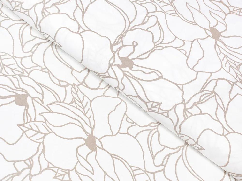 Biante Bavlněný běhoun na stůl Sandra SA-268 Béžové designové květiny na bílém 20x160 cm