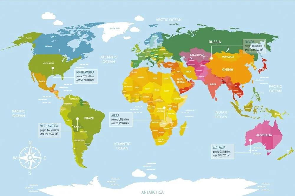 Samolepící tapeta výjimečná mapa světa - 375x250 cm