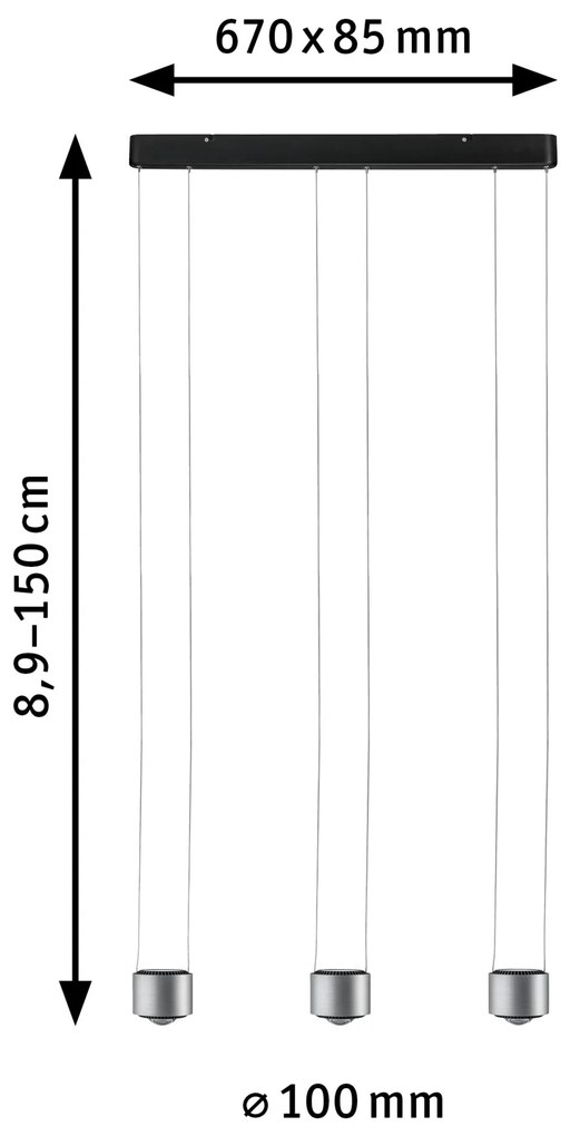 Paulmann 79720 Aldan, závěsné svítidlo, 3x13W LED 2700K stmívatelné, broušený hliník, šířka 67cm