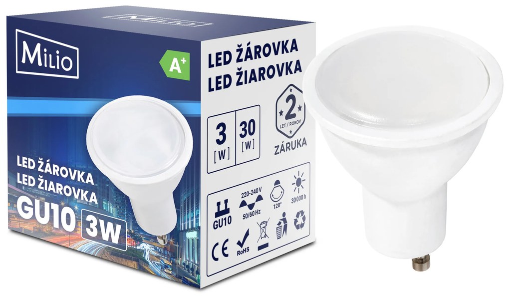 BERGE LED žárovka - GU10 - 3W - 240Lm - teplá bílá