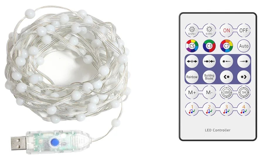 LED světelný řetěz Wizard, 5m, RGB, ovladač