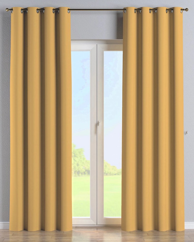 Závěs na kroužcích barva žlutá látka zatemňovací
