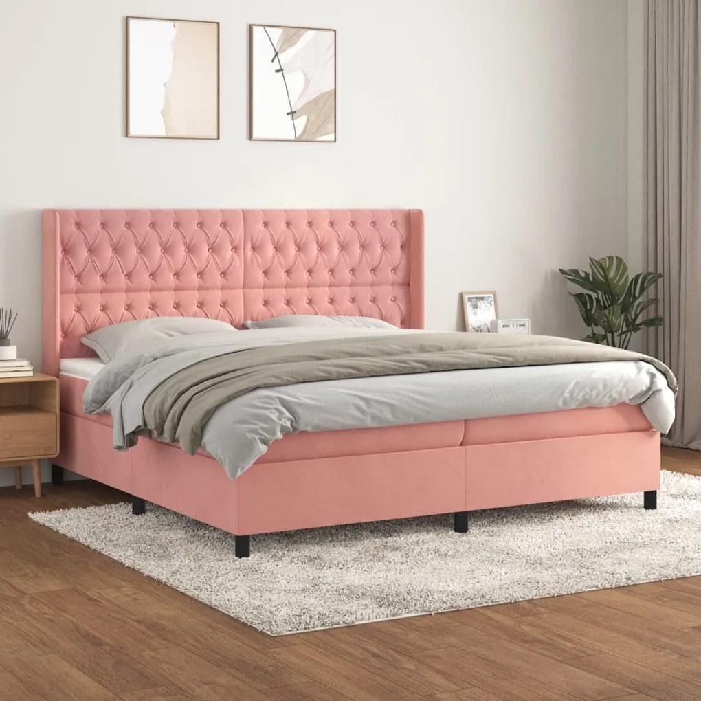 Box spring postel s matrací růžová 200x200 cm samet 3132884