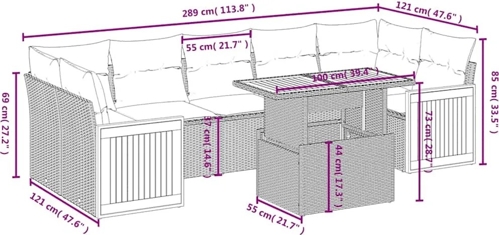 8dílná zahradní sedací souprava s poduškami černá polyratan 3273869