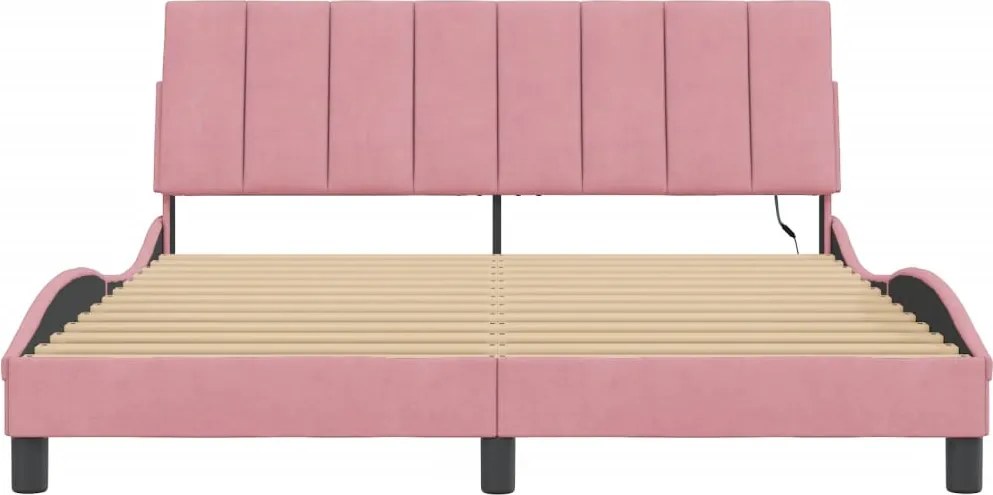 Rám postele s LED osvětlením bez matrace Hanko růžový 160 x 200 cm samet 3213792