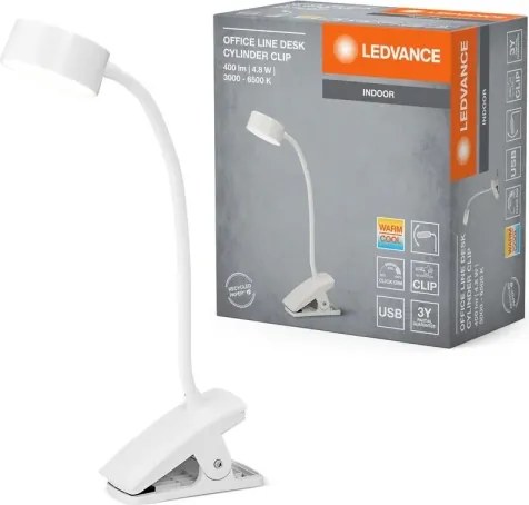 Ledvance -LED Stm dotyk stolní lampa s klip CYLINDER LED/4,8W/5V 3000-6500K bílá