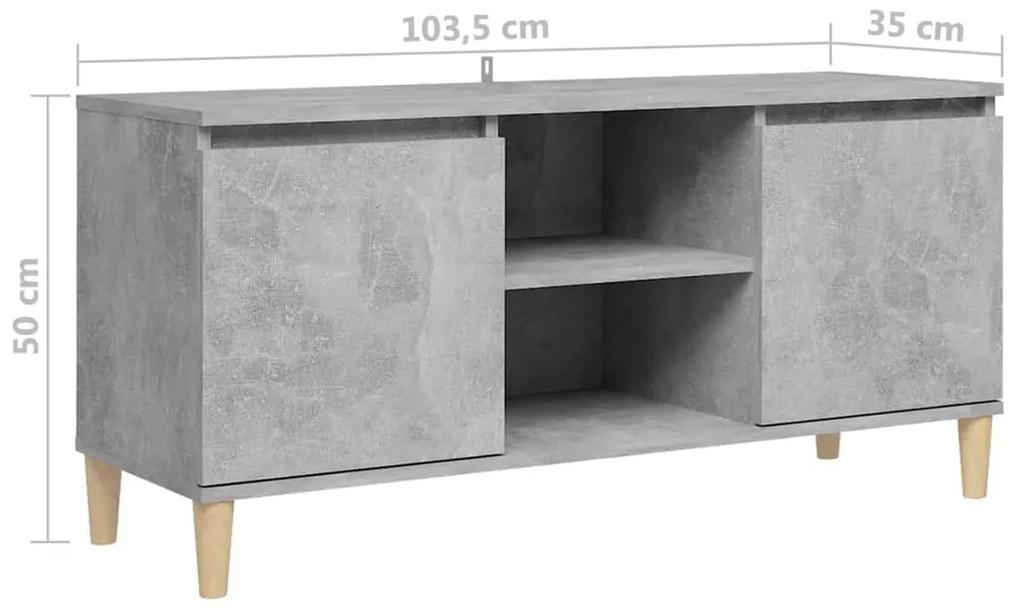 vidaXL TV stolek masivní dřevěné nohy betonově šedý 103,5 x 35 x 50 cm