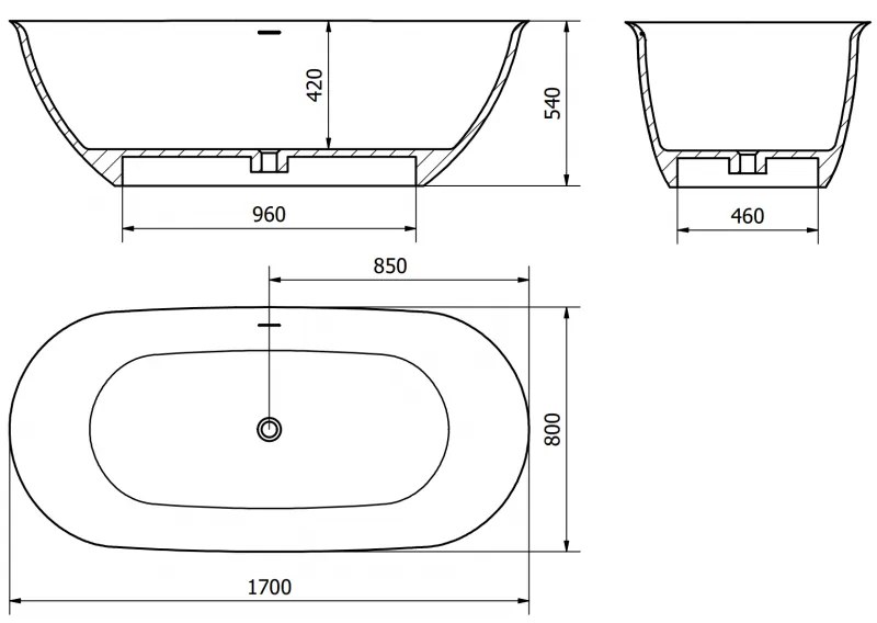 Mexen Siena, volně stojící vana z konglomerátu 170 x 80 cm, bílá lesklá, 57291708010