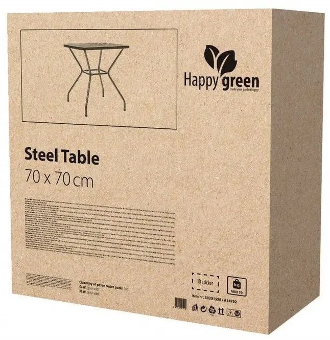 Happy Green Zahradní ocelový stůl Maine, 70 x 70 cm