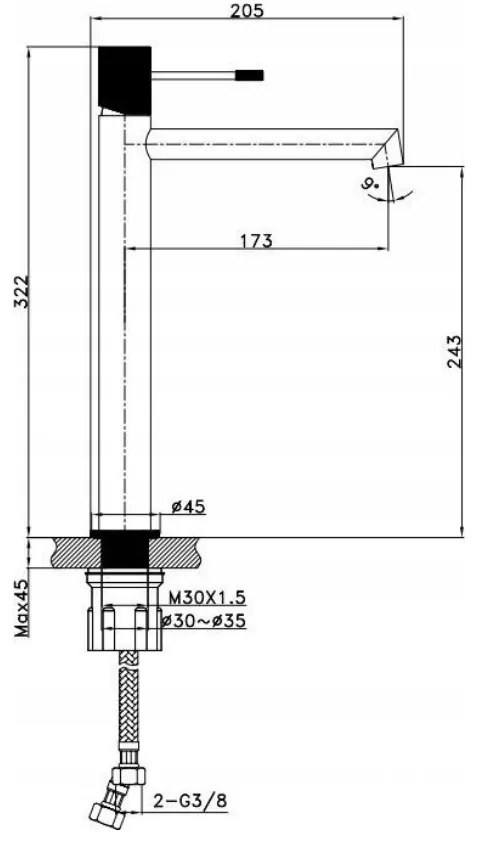 Cersanit Zen, vysoká umyvadlová baterie, černá matná, S951-596
