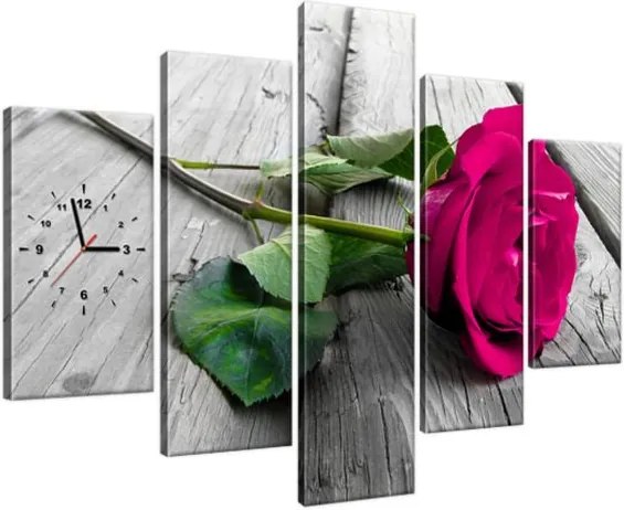 Tištěný obraz s hodinami Růžová růže na mostě 150x105cm ZP1768A_5H