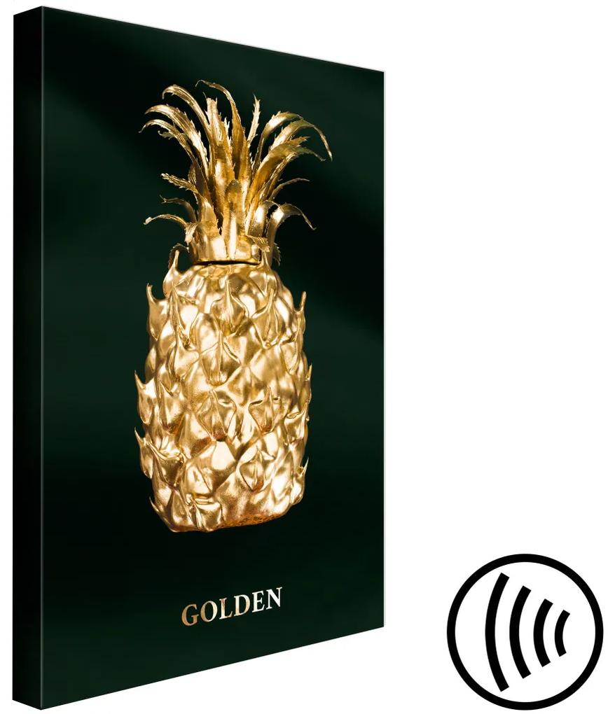 Obraz Zlatý ananas - ovoce s nápisem na pozadí lahvově zelené