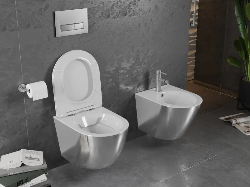 Mexen Lena wc mísa bezokrajová s pomalu spouštěným slim sedátkem, duroplast, bílá/stříbrná - 30224004