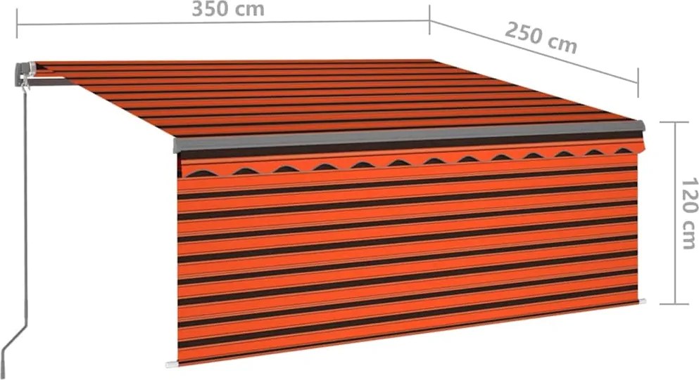 Ručně zatahovací markýza s roletou a LED 3,5x2,5m oranžovohnědá 3069405
