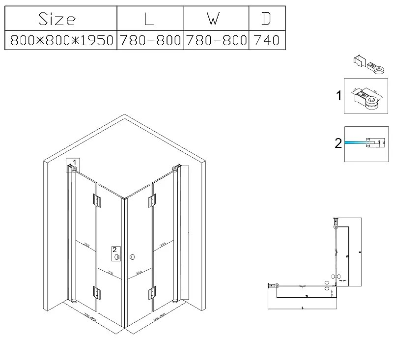 BPS-koupelny Čtvercový sprchový kout HYD-SK05 80x80 černá/transparent