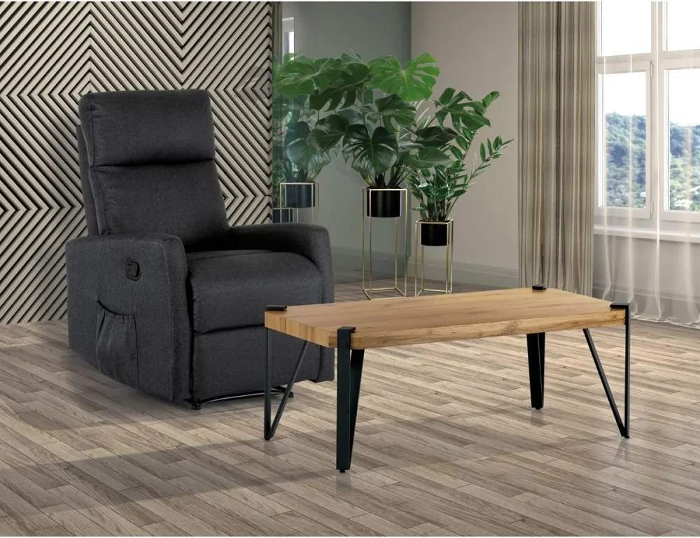 Konferenční stolek MDF divoký dub, kov černý mat (110 x 60) cm Divoký dub