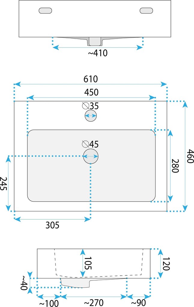 Rea Alison, umyvadlo na desku 610x460x120 mm, bílá lesklá, REA-U6021