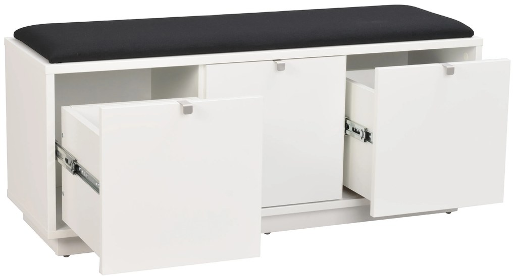 Rowico bílá lavice s úložným prostorem CONFETTI a černým sedákem 106 cm 103763