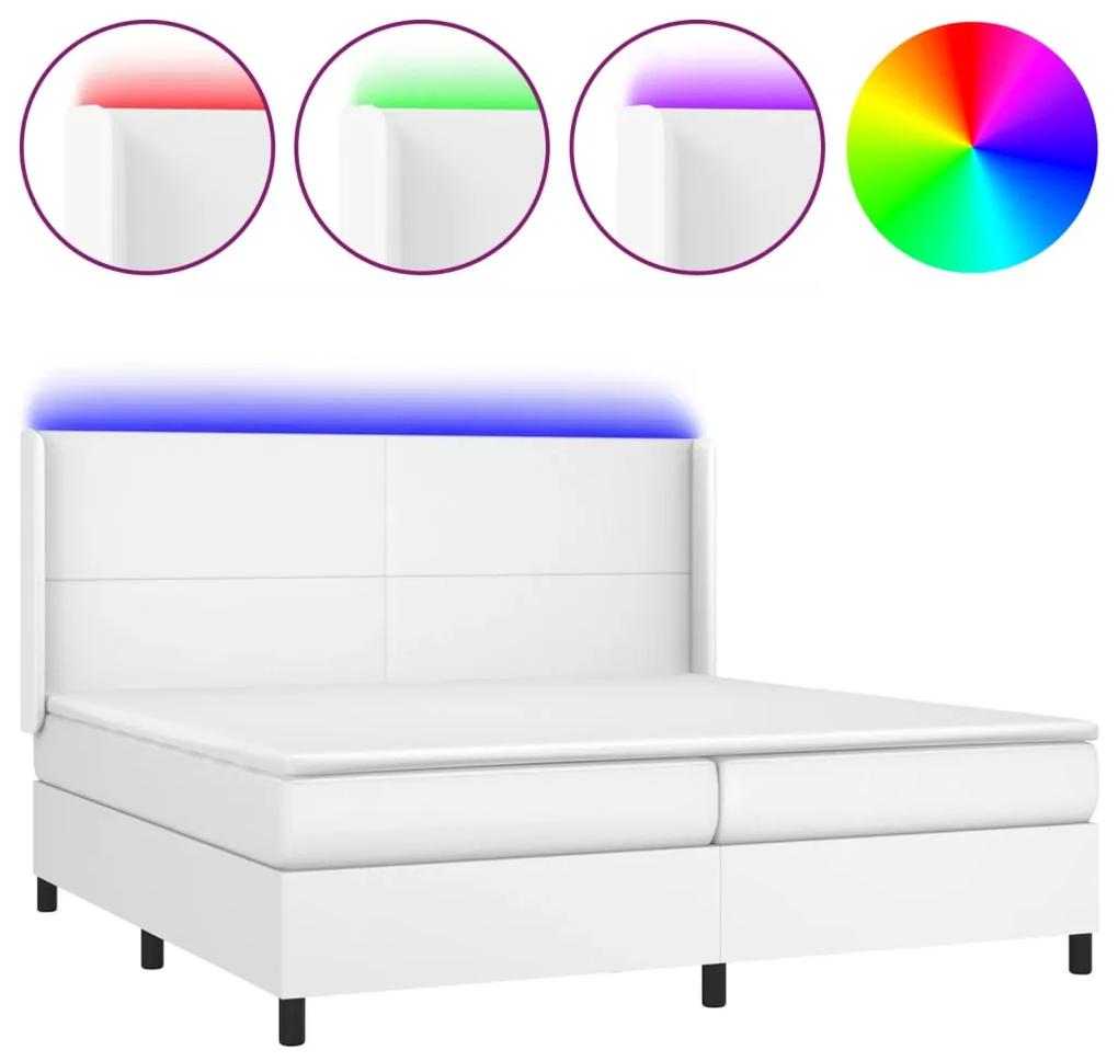 Box spring postel s matrací a LED bílá 200x200 cm umělá kůže,  3139284