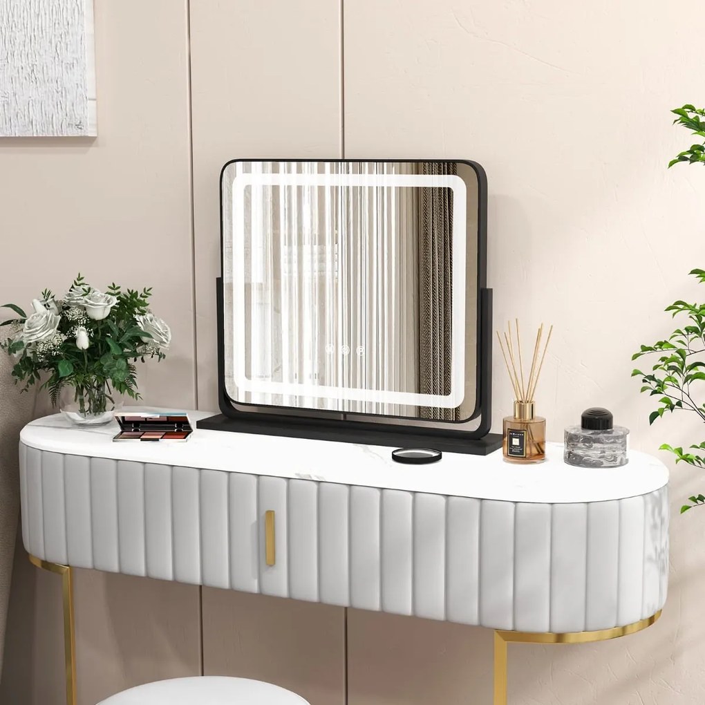 Costway Stolek LED podsvícené zrcadlo Make-up Mirror se světly – 56 × 12 × 48 cm