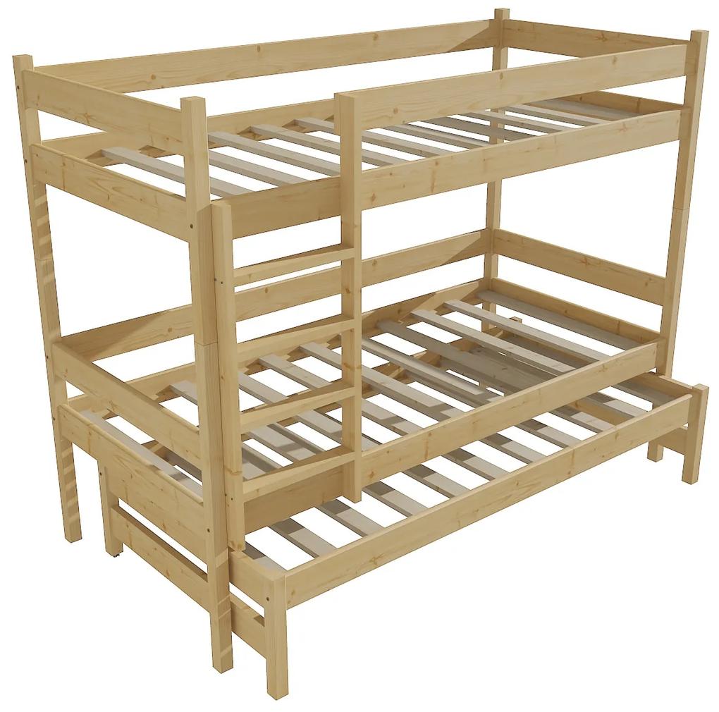 Vomaks Patrová postel s výsuvnou přistýlkou PPV 013 Rozměr: 80 x 200 cm, Barva: surové dřevo, Prostor mezi lůžky: 80 cm