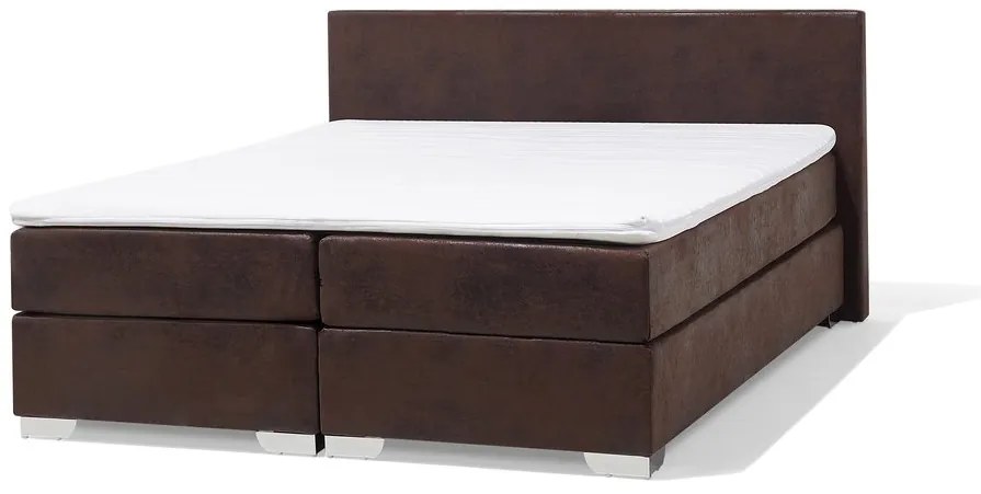 Hnědá kožená kontinentální postel 160x200 PRESIDENT